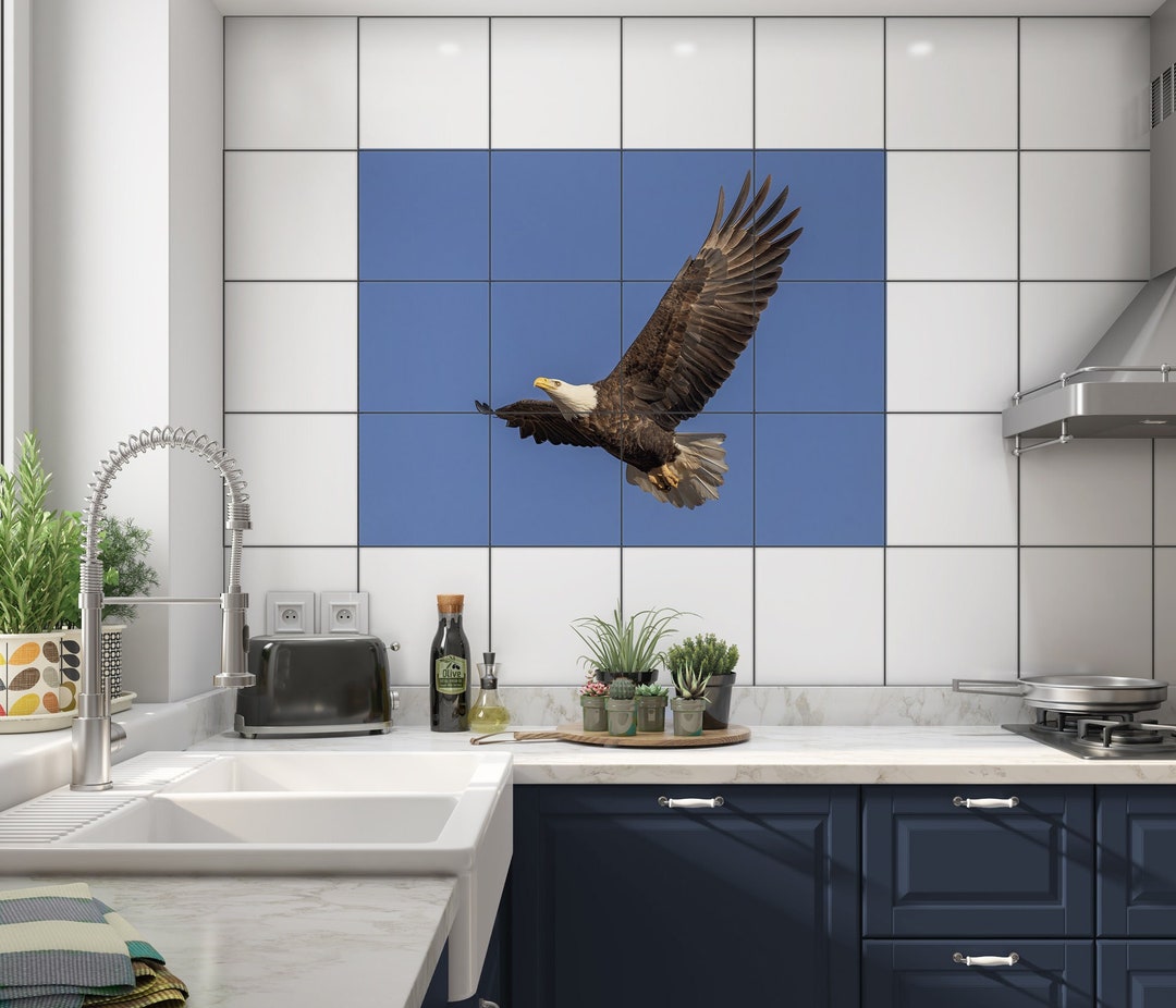 Majestic Bald Eagle Tile Mural With Eagle in Flight, Patriotic Eagle ...