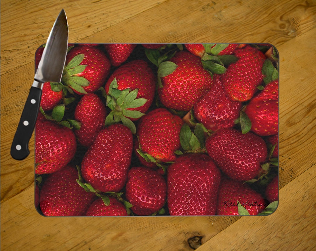 Vibrant Strawberries Cutting Board Made of Tempered Glass, Unique Fruit ...