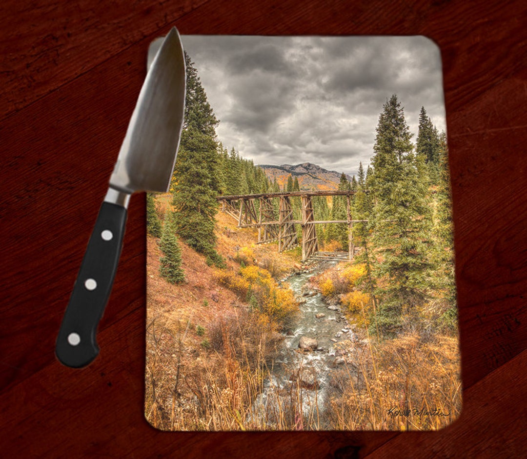 Colorado Trout Lake Trestle Photo Tempered Glass Cutting Board, Cheese ...