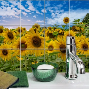 Sunflower Ceramic Tile Mural, Kitchen & Bathroom Sunflower Field Backsplash - Various Sizes ...