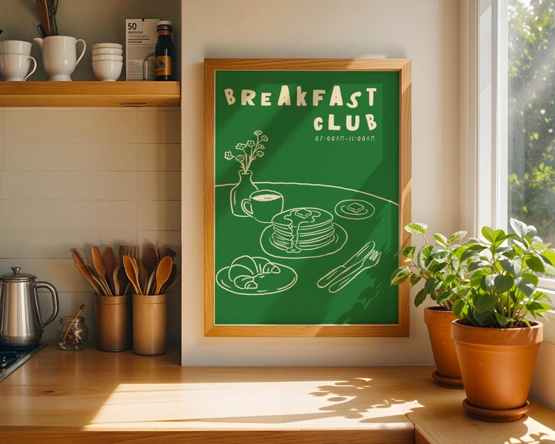 Breakfast Club Print, Food and Drinks Illustrations Poster, Retro ...