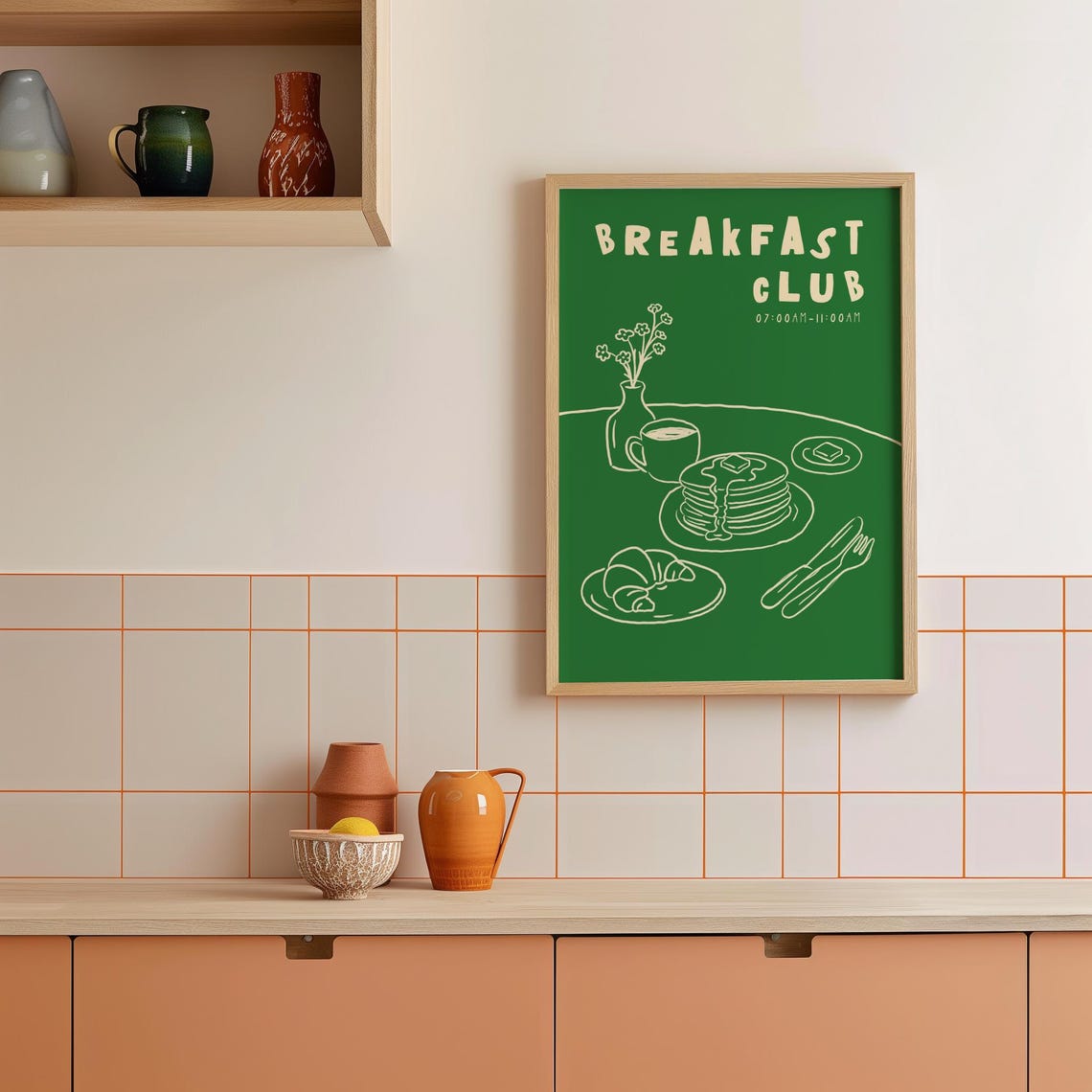 Breakfast Club Print, Food and Drinks Illustrations Poster, Retro ...
