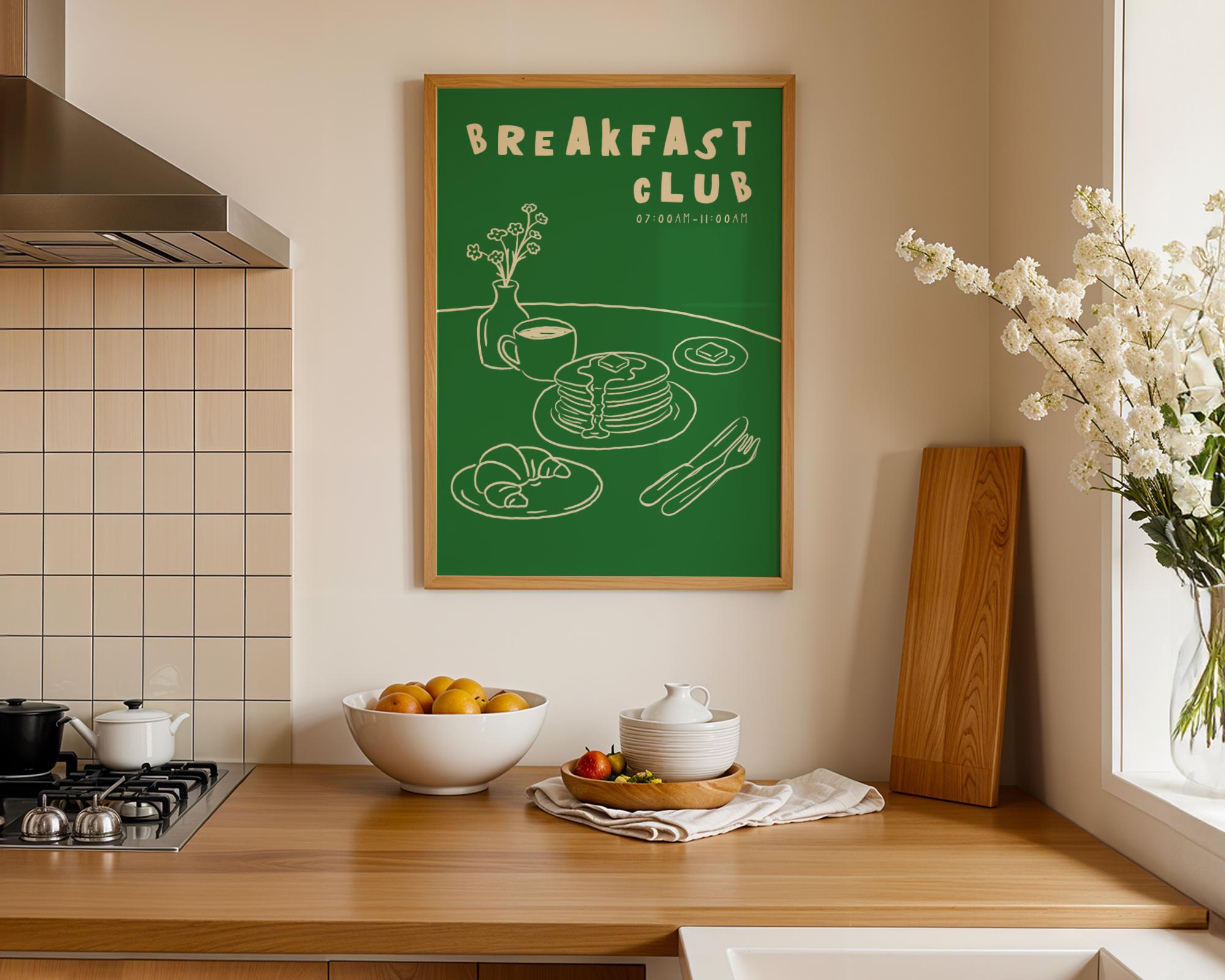 Breakfast Club Print, Food and Drinks Illustrations Poster, Retro ...
