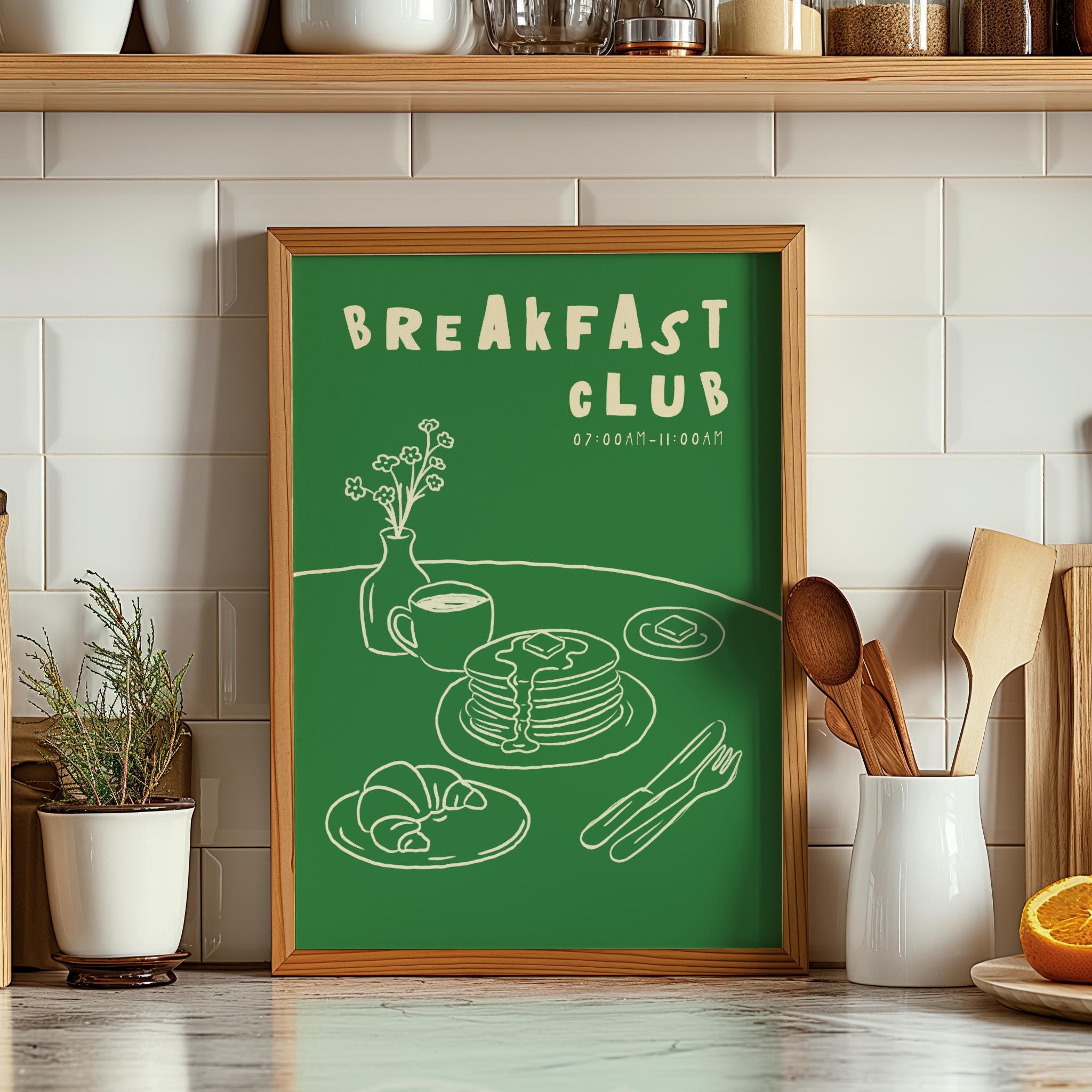 Breakfast Club Print, Food and Drinks Illustrations Poster, Retro ...