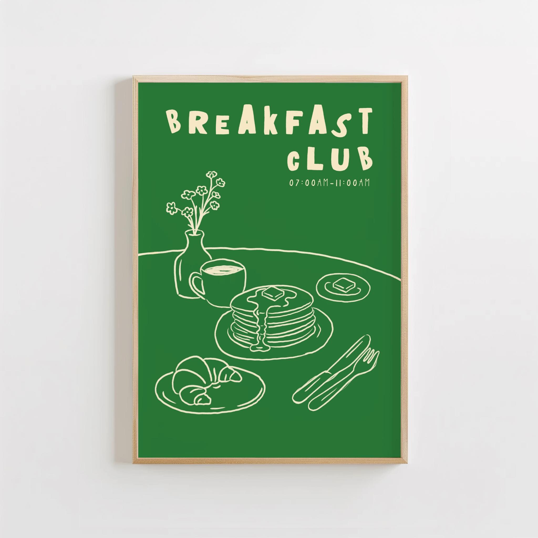Breakfast Club Print, Food and Drinks Illustrations Poster, Retro ...