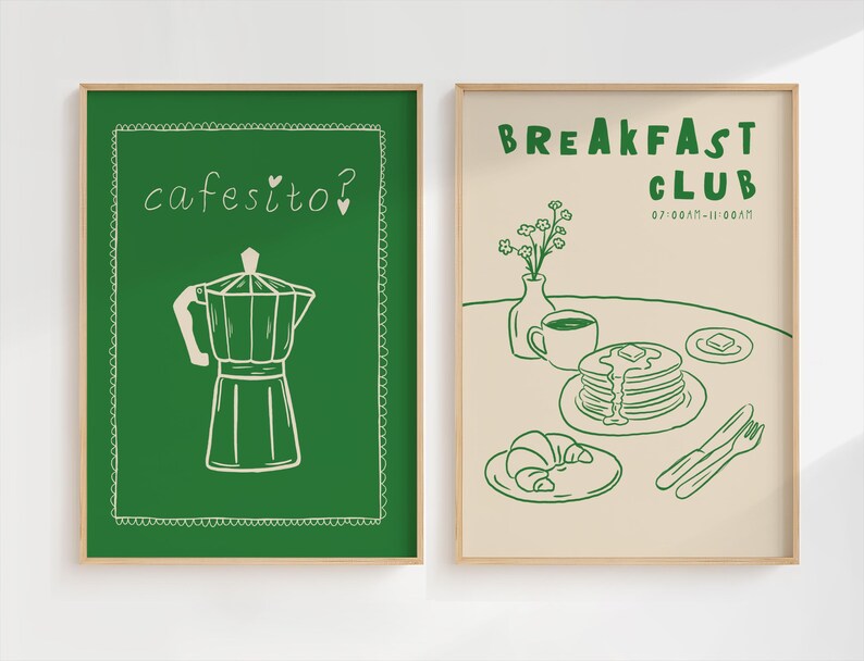 Set of 2 Kitchen Print, Breakfast Club Poster, Coffee Print, Trendy ...