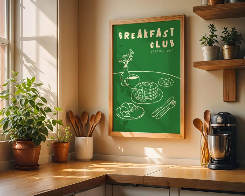 Breakfast Club Print, Food and Drinks Illustrations Poster, Retro ...