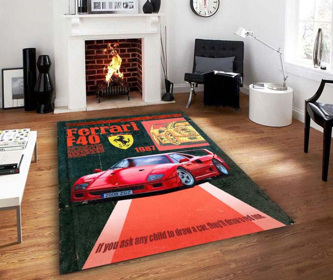 Vintage Ferrari Rug, Ferrari F40 Rug, Nonslip Rug, Antibacterial Rug ...