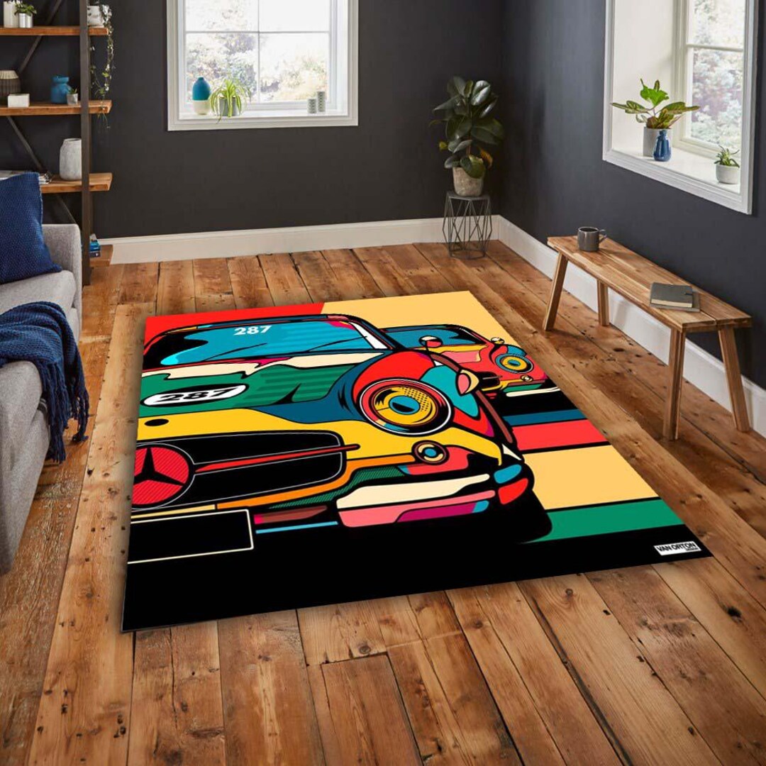 Rainbow Mercedes Rug, Custom Rug, Personalized Rug, Your Car Rug, Benzo ...