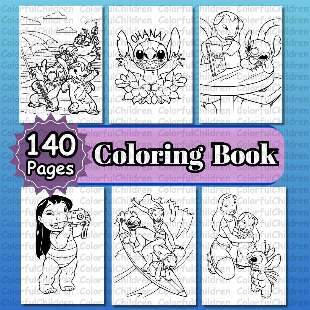140 Pages /lilo & Stitch /coloring Book/ Coloring Pages for Kids/ PDF ...