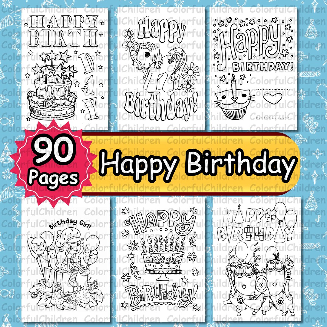 90 Pages/ Happy Birthday / Coloring Pages for Kids/pdf File/digital ...