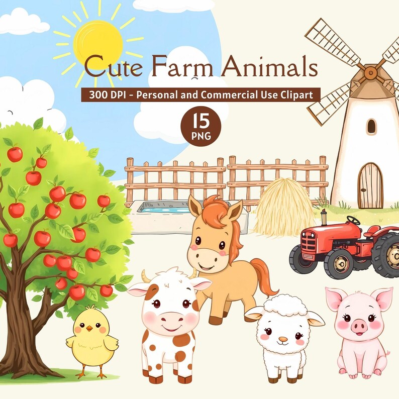 Cute Farm Animals Clipart PNG for Kids Crafts, Classroom Decorations ...