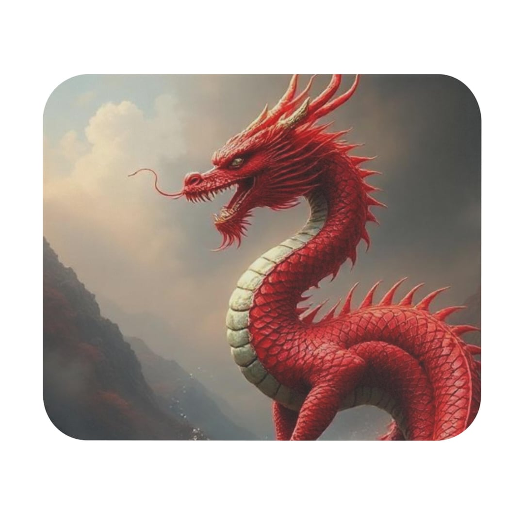 Majestic Red Dragon Mouse Pad, Fantasy Office Decor, Gaming Accessory ...