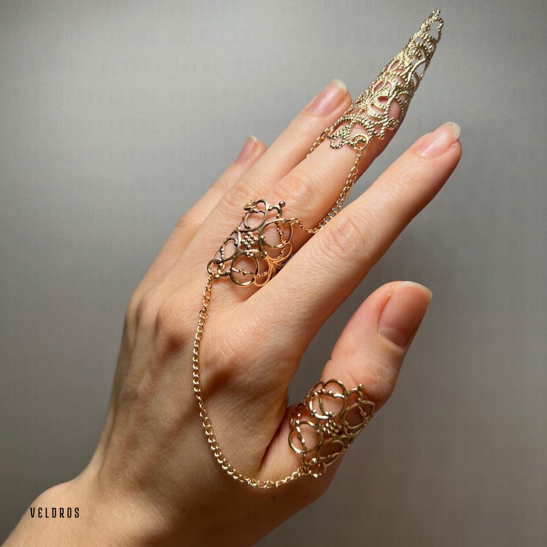 Double Full Finger Claw Ring, Chain Double Connected Ring, Cosplay ...