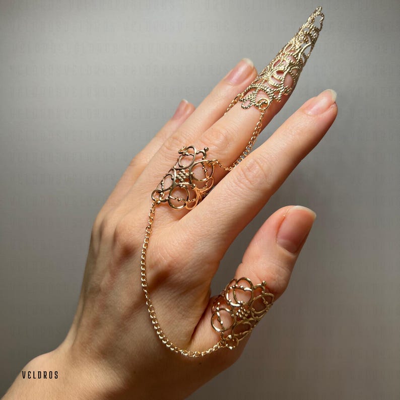 Double Full Finger Claw Ring, Chain Double Connected Ring, Cosplay ...