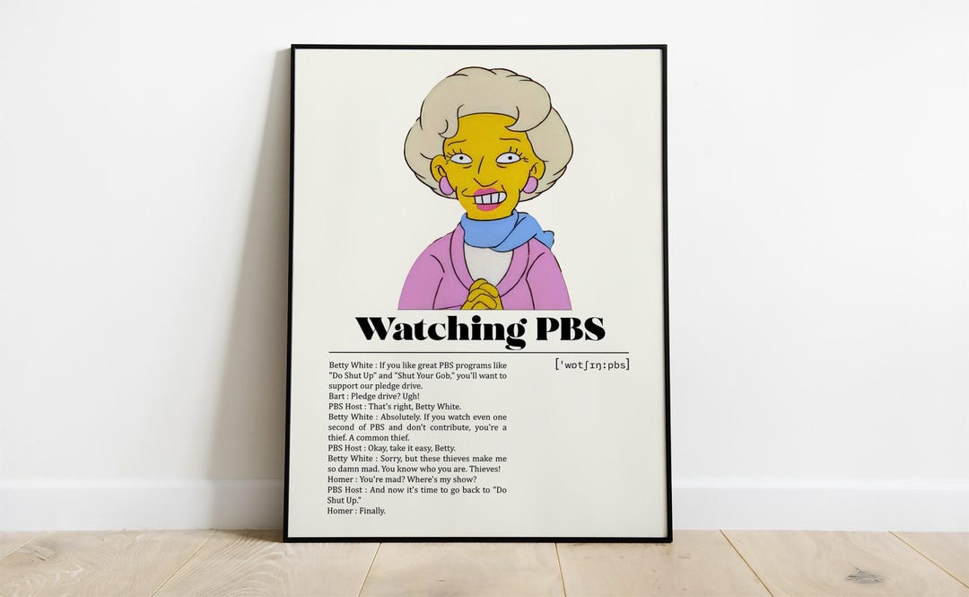 Betty White Simpsons PBS Poster Minimalist TV Show Poster | Vintage ...