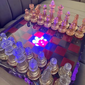 Handcrafted Icy-themed Epoxy Resin Chessboard With Large Chess Pieces ...