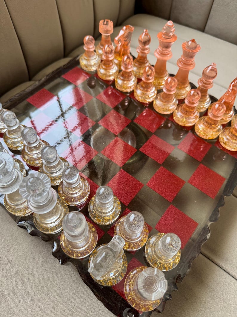 Handcrafted Icy-themed Epoxy Resin Chessboard With Large Chess Pieces ...