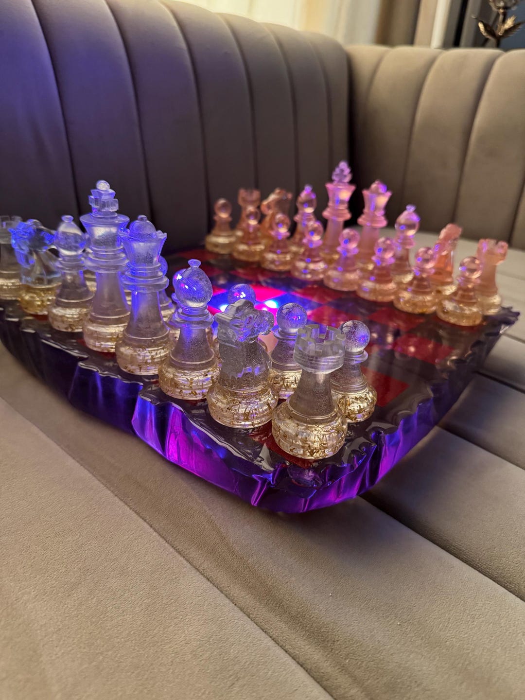 Handcrafted Icy-themed Epoxy Resin Chessboard With Large Chess Pieces ...