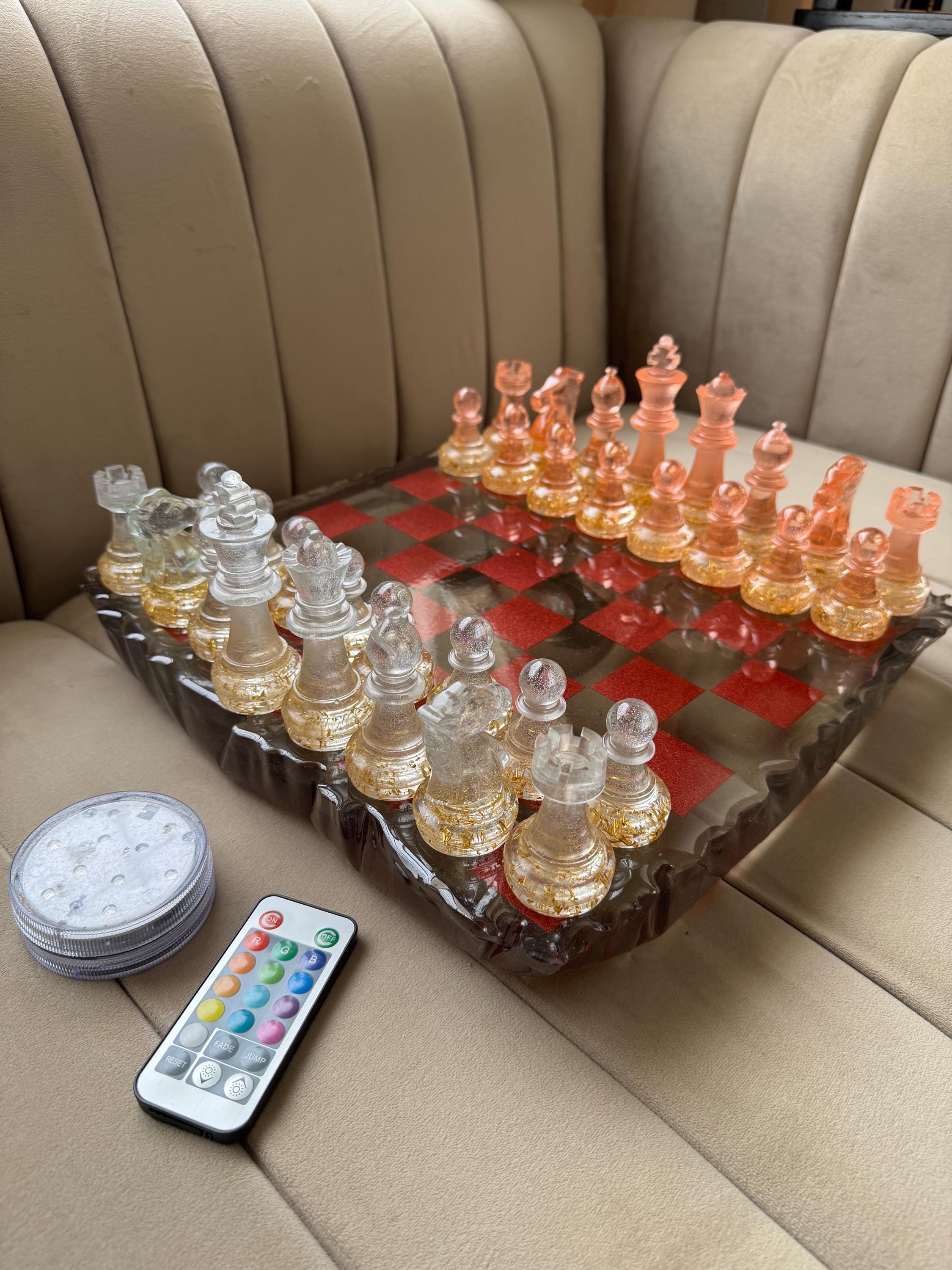 Handcrafted Icy-themed Epoxy Resin Chessboard With Large Chess Pieces ...