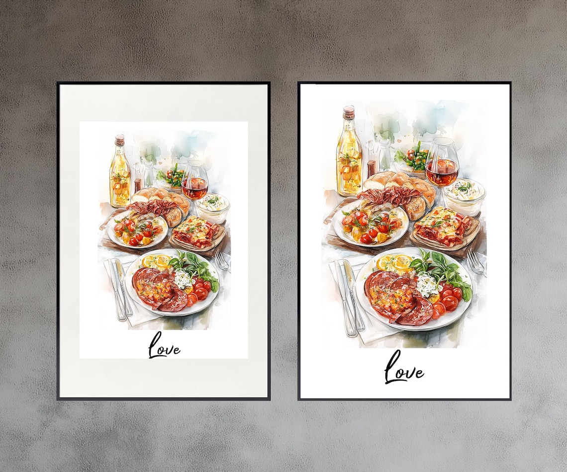 Italian Food Paintings, Pizza Restaurant Wall Art, Pizza and Wine ...