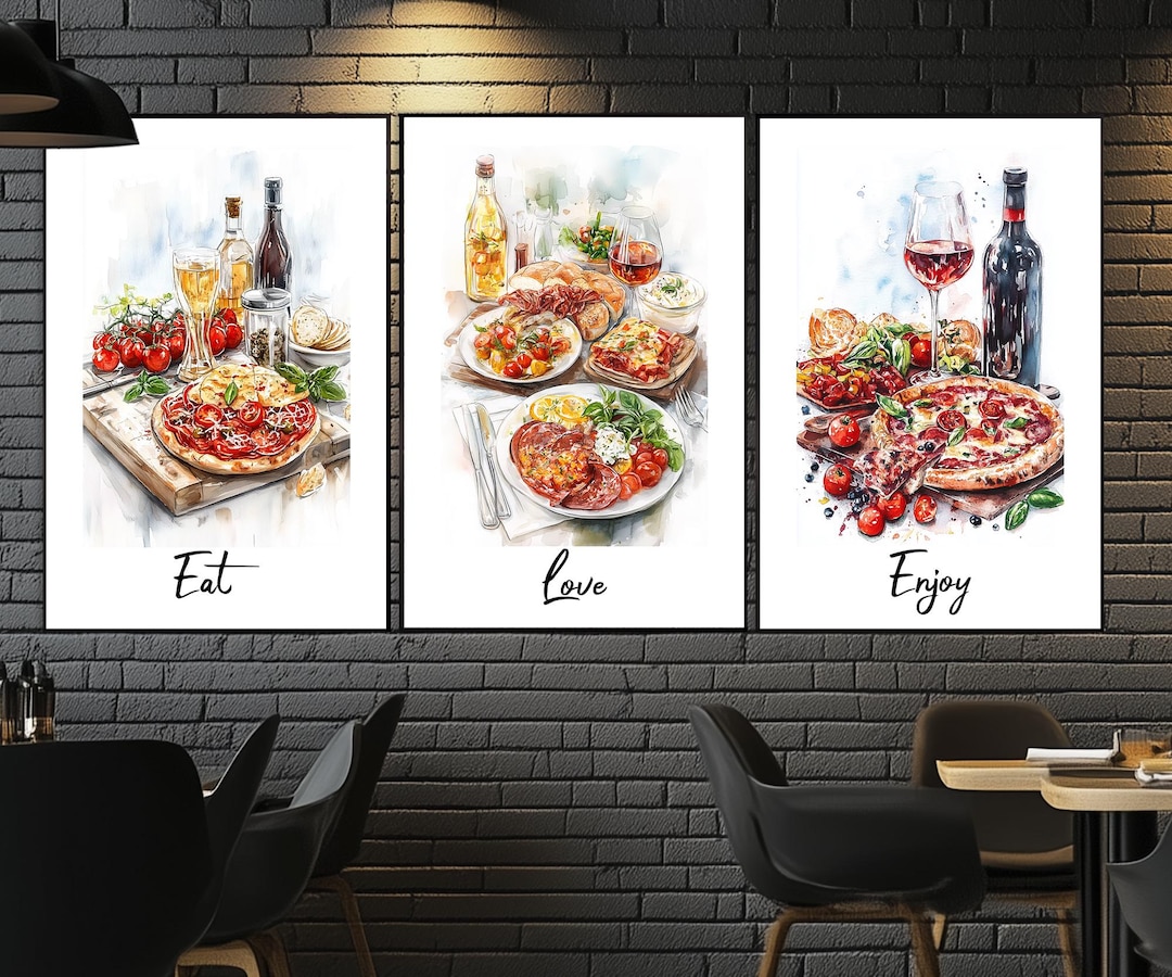 Italian Food Paintings, Pizza Restaurant Wall Art, Pizza and Wine ...