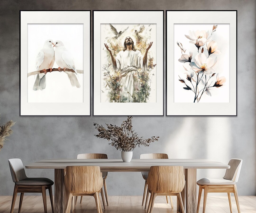 Religious Set of 3 Posters, Jesus and White Doves Prints, Holy Spirit ...