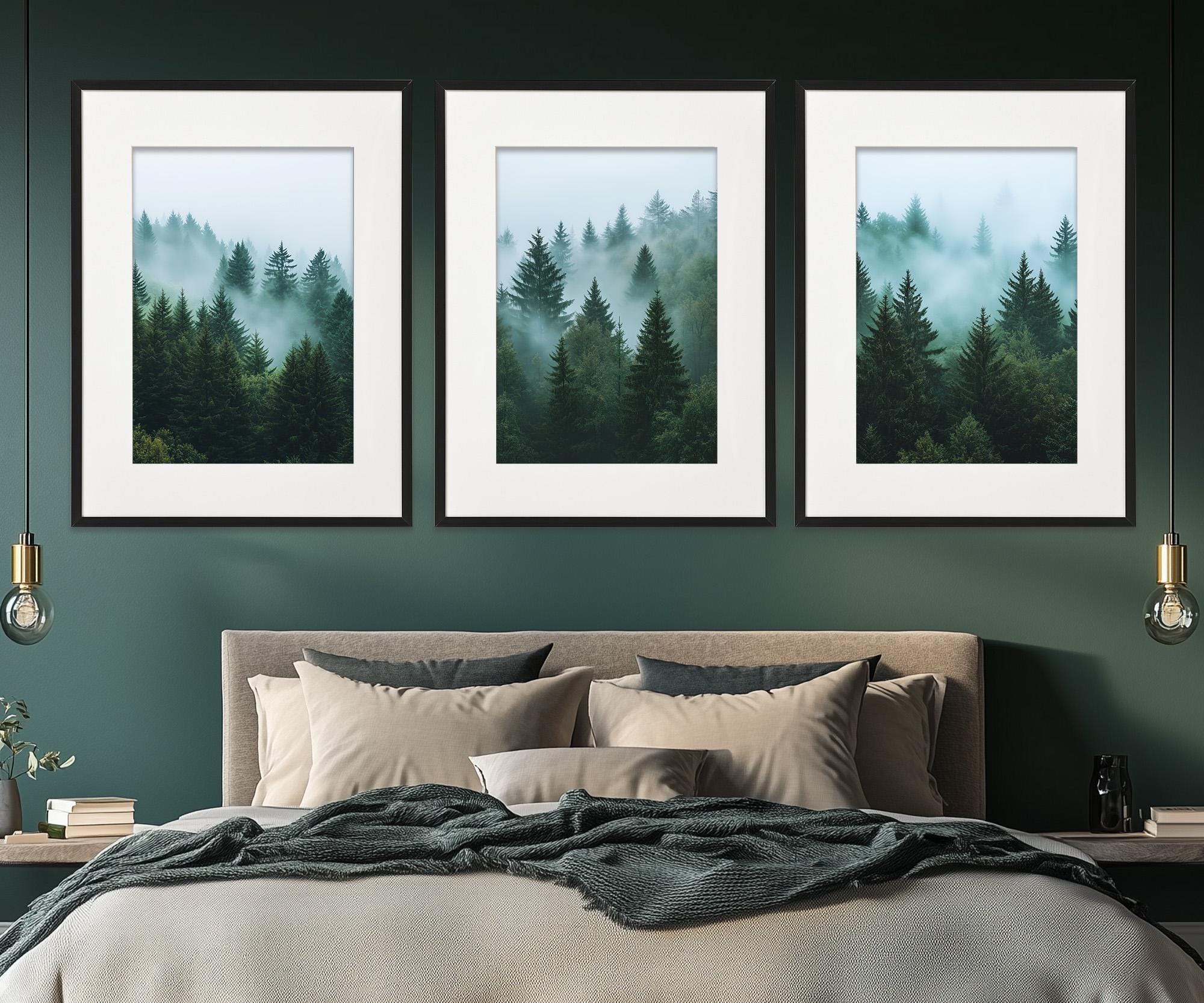 Misty Pine Forest Set of 3 Posters, Foggy Mountains Prints, Minimalist ...