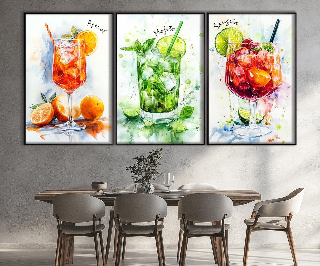 Cocktails Wall Art, Set of 3 Cocktails Posters, Mojito, Sangria, Aperol ...