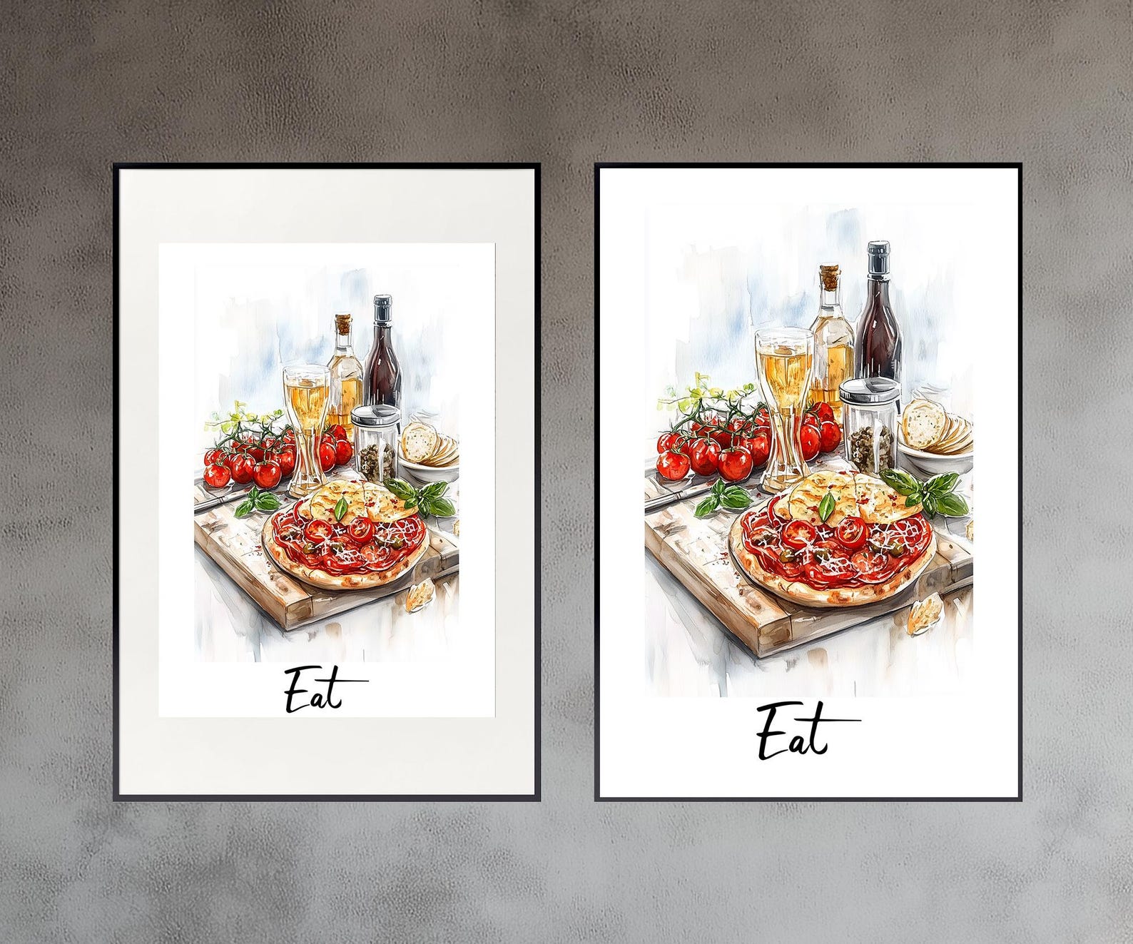 Italian Food Paintings, Pizza Restaurant Wall Art, Pizza and Wine ...