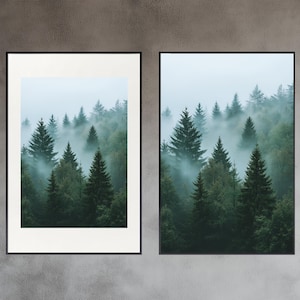 Misty Pine Forest Set of 3 Posters, Foggy Mountains Prints, Minimalist ...