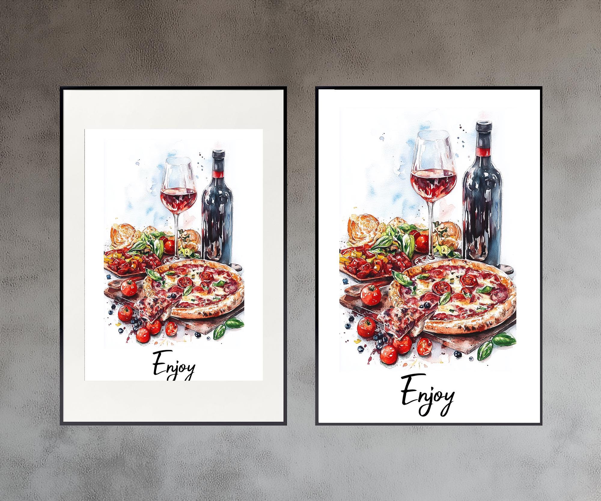 Italian Food Paintings, Pizza Restaurant Wall Art, Pizza and Wine ...