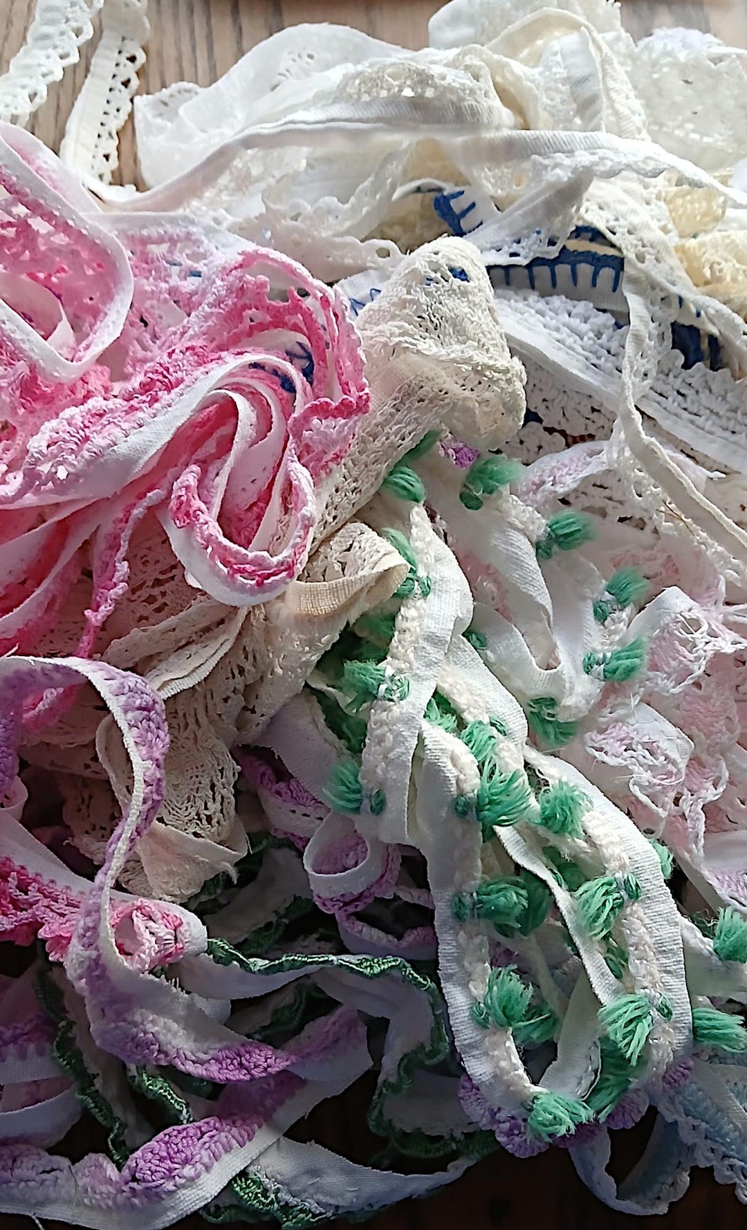 Vintage Colorful Lace Trim Scrap Bundle: Slow Stitching Embellishments ...