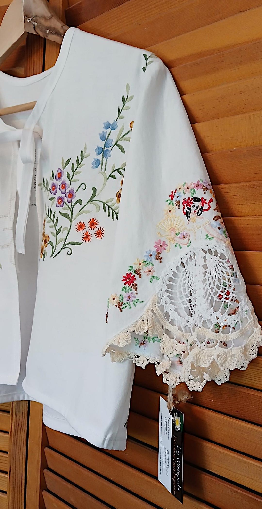 XS-S Tablecloth Blouse, Tablecloth Top, Tie Front, Embroidered Blouse ...