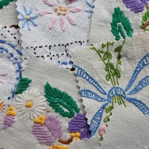 Vintage Embroidery Scrap Pack for DIY Sachets, Slow Stitching, Junk ...