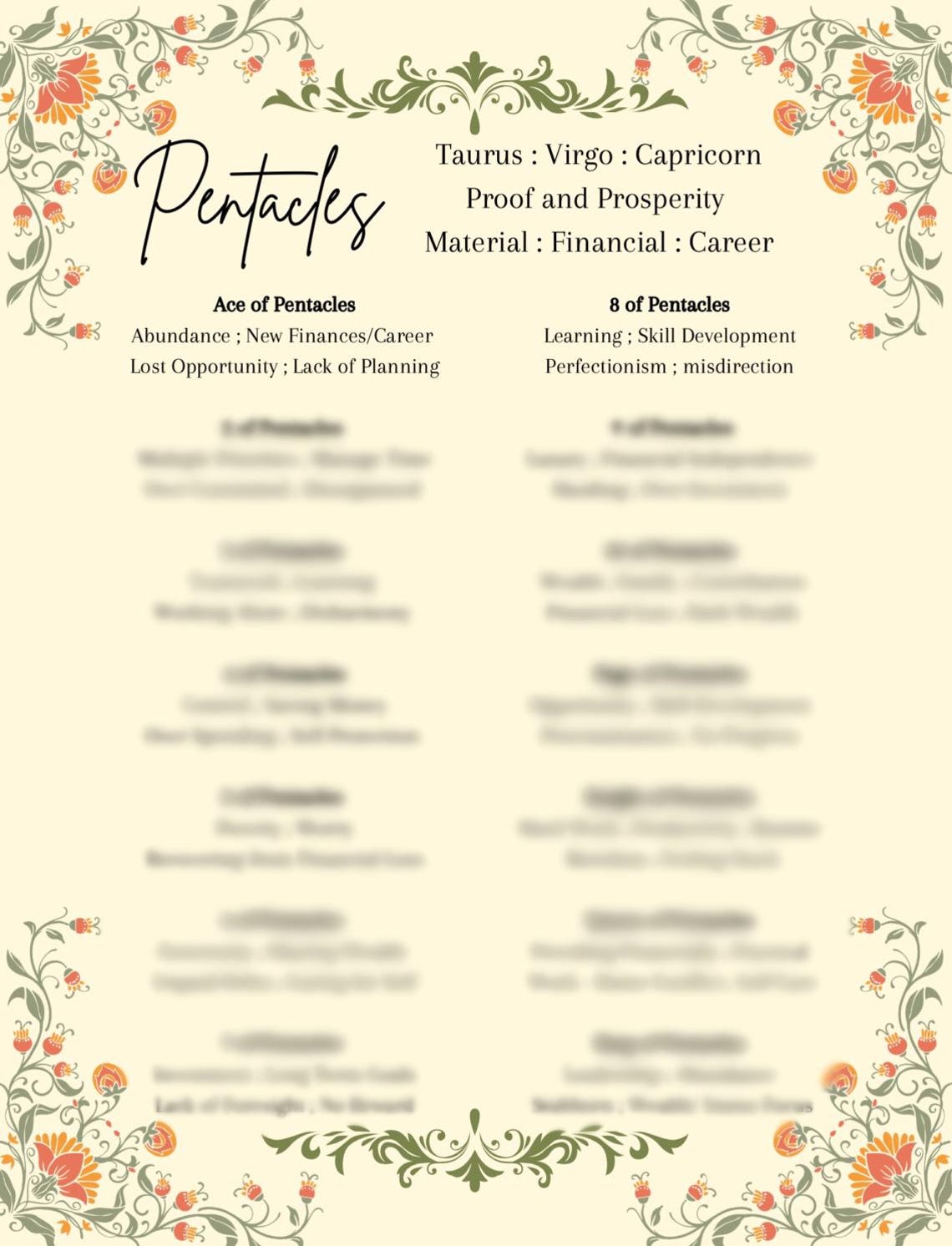 Traditional Tarot Metaphysical Cheat Sheets | Mystical Quick Guides for ...