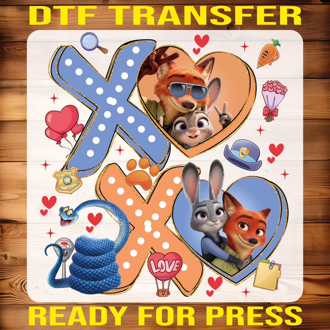 XOXO Zootopia Valentine Iron On, Nick Wilde Judy Hopps Love Heat Press ...