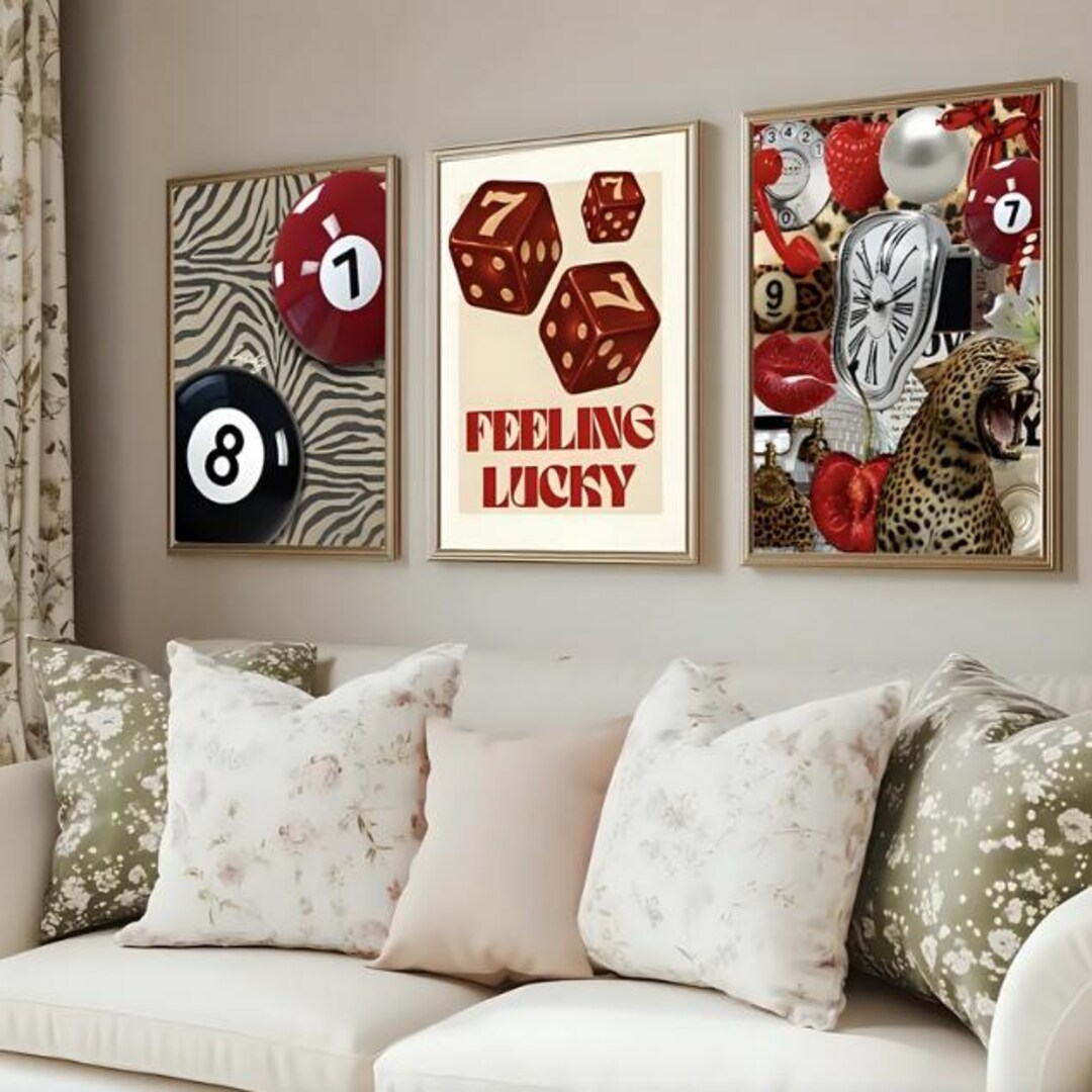 Retro Casino Wall Art Set: Lucky Dice & Leopard Print (digital Download ...