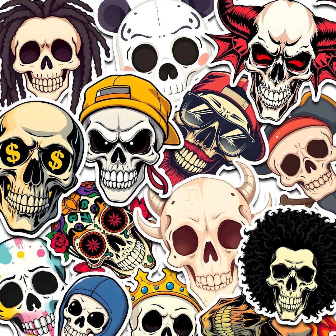 Bundle 50 Skull Sticker Designs SVG, PNG, EPS Printable & Cut-ready ...