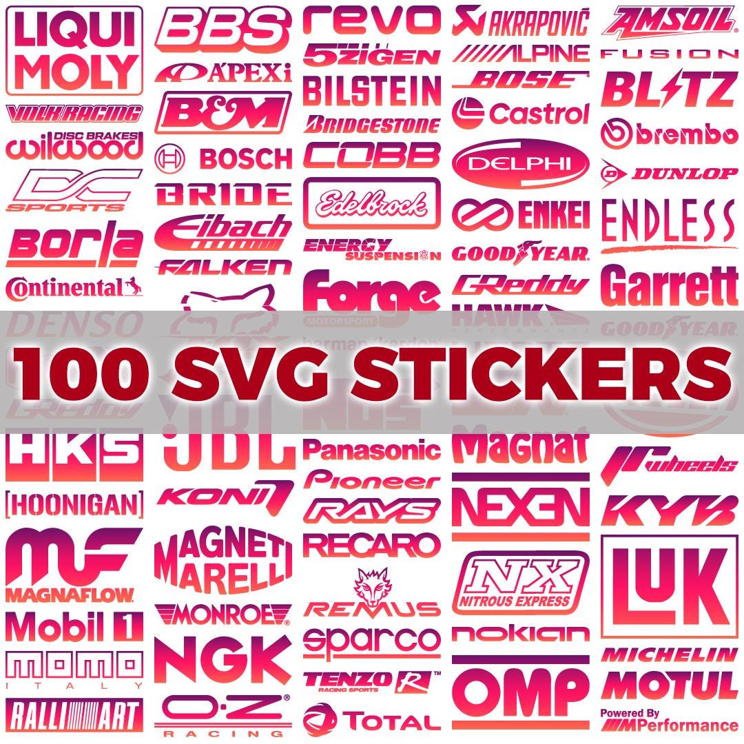 100 Car Stickers, SVG Files, Decal Pack, Auto Graphics Design Bundle ...