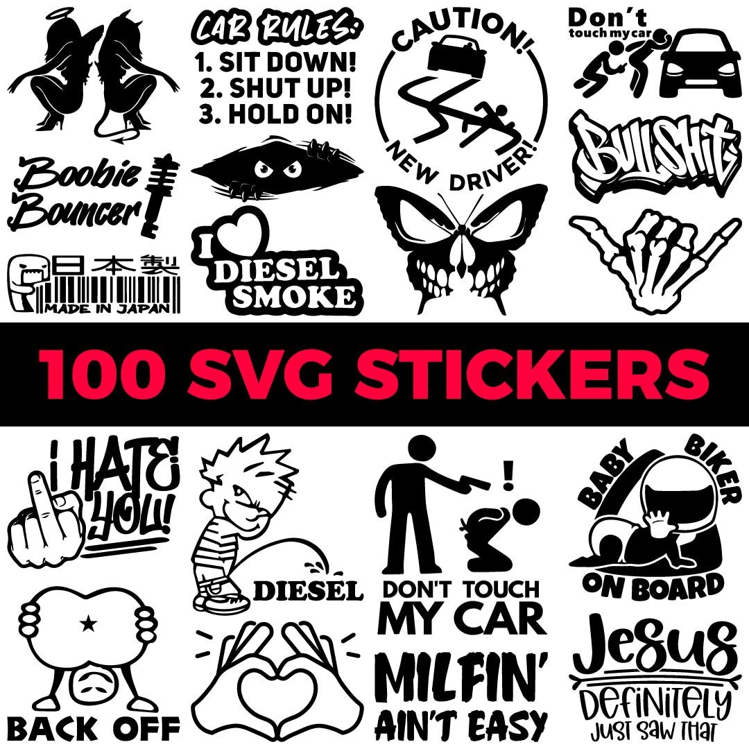 100 Car Stickers, SVG Files, Decal Pack, Auto Graphics Design Bundle ...