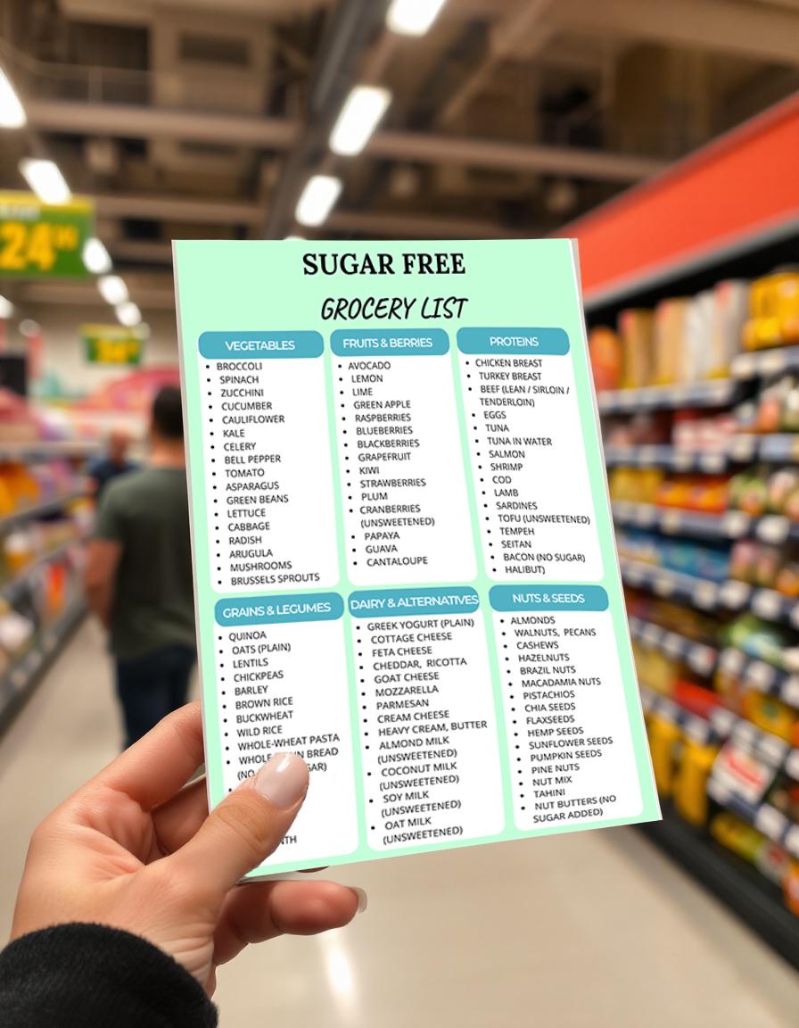 Sugar Free Grocery List, No Sugar Food List PDF, Low Sugar Diet Foods ...