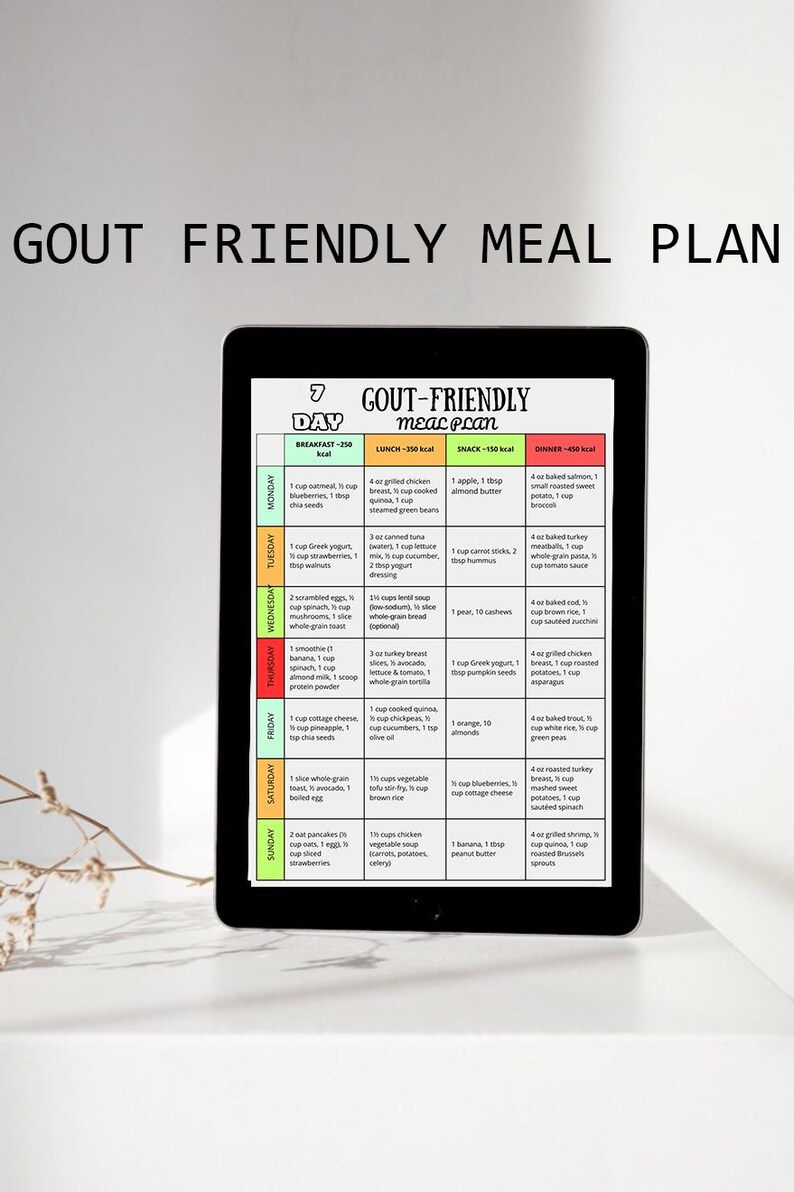 Gout-friendly Meal Plan PDF, 7-day Low Purine Menu, Gout Diet Food List ...