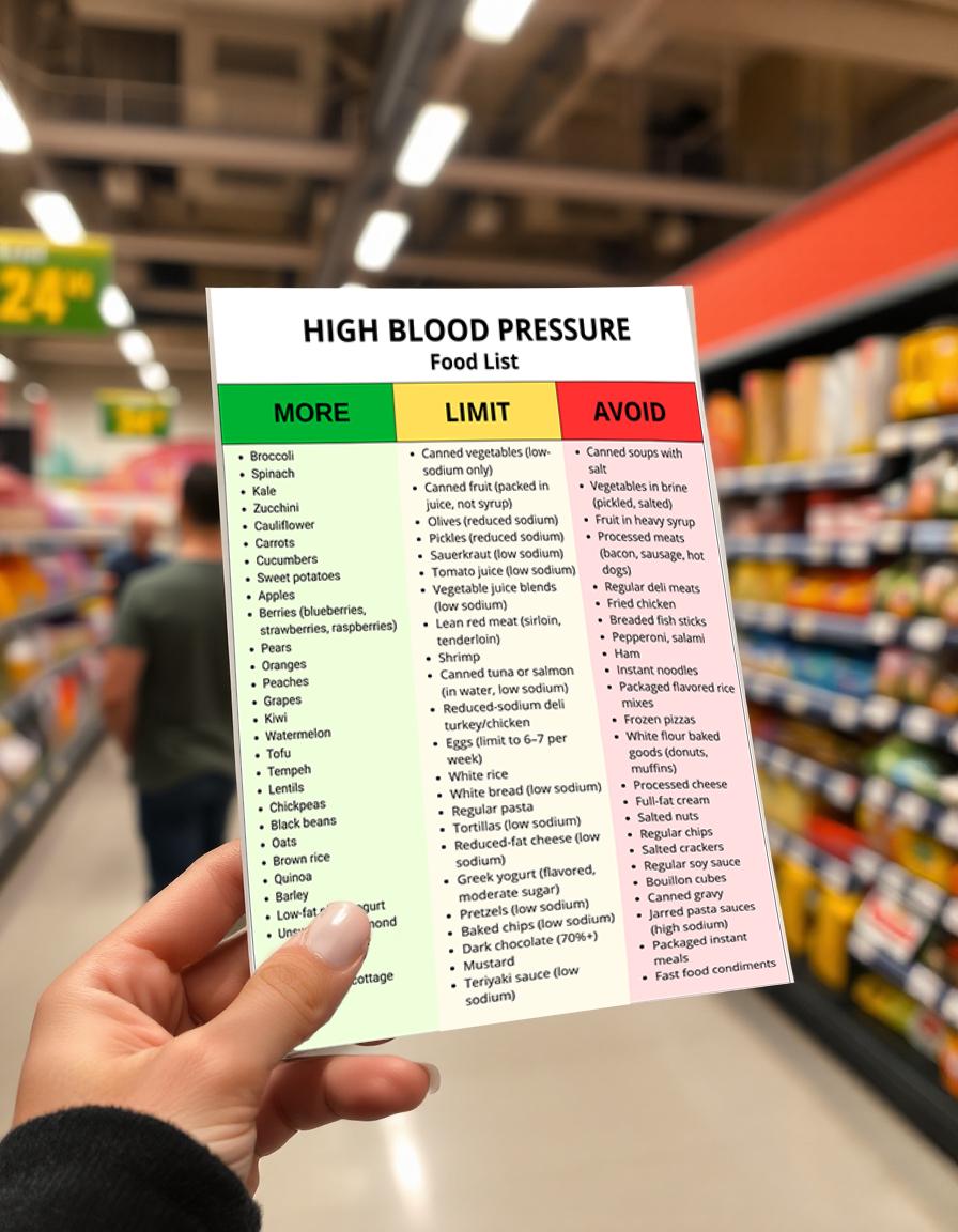 High Blood Pressure Grocery List Printable,heart-friendly Chart, Low ...
