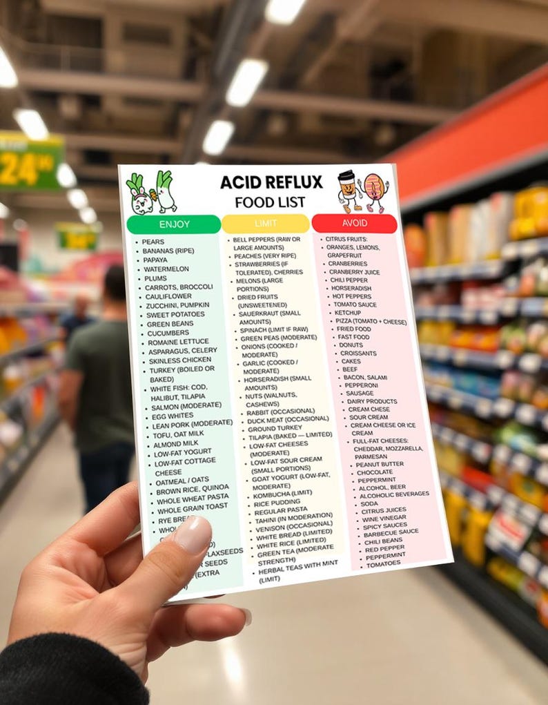Acid Reflux Food List PDF, GERD Diet Grocery Guide, Low Acid Foods ...