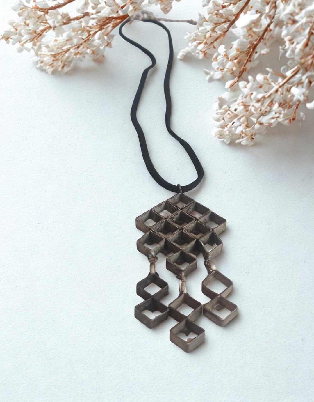 Vintage Modernist Scandinavian Bronze Geometric Pendant Necklace With a ...