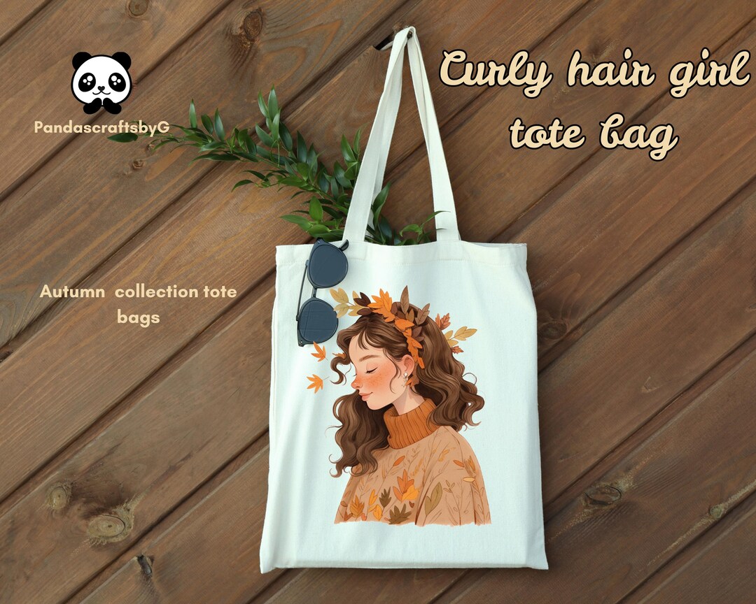 Curly Hair Cutie Girl Tote Bag/ Perfect Gift Tote Bag/ Cotton Canvas ...