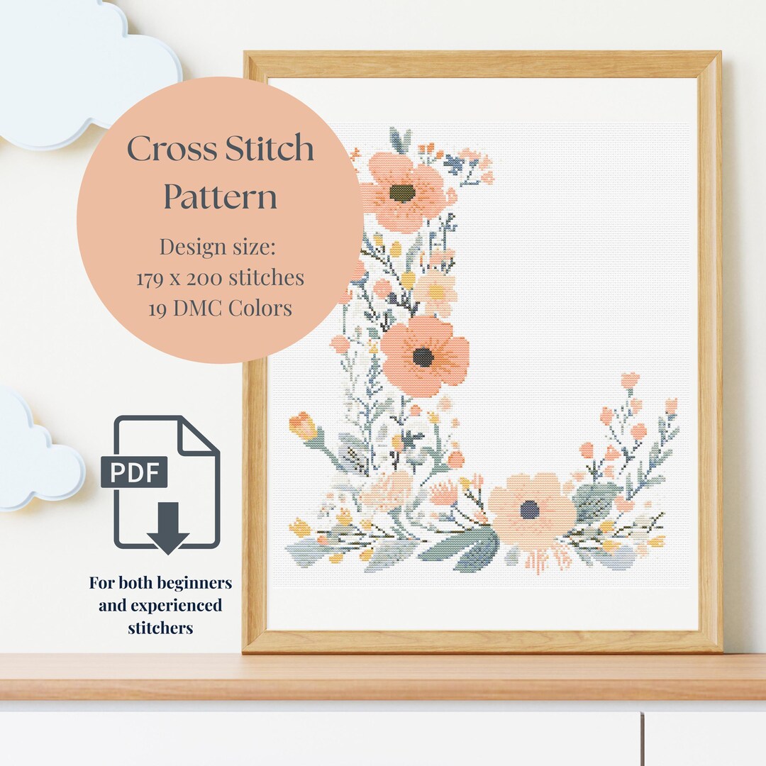 Cross Stitch Pattern Letter L, Floral Alphabet Monogram PDF, Botanical ...
