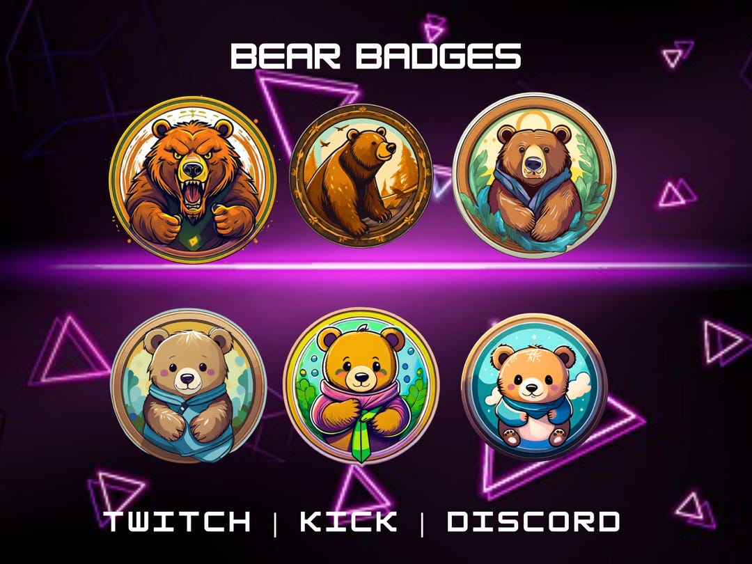 Twitch Bear Sub Badges | Streamer Icons | Loyalty Badges | Animal ...