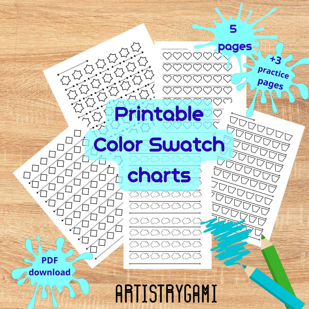 Color Swatch Chart Combo, Blank Color Test Pages, Coloring Swatching ...